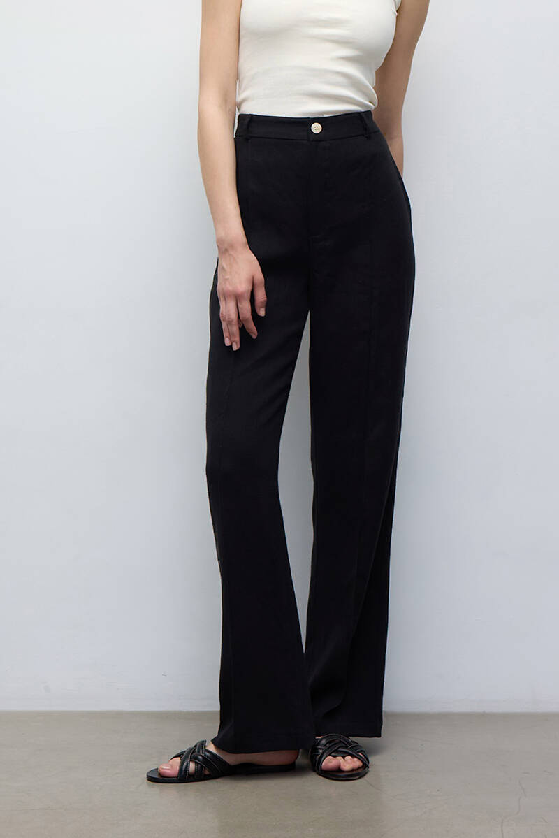 SİYAH PALAZZO KETEN PANTOLON Online Satın Al! | Be Blue