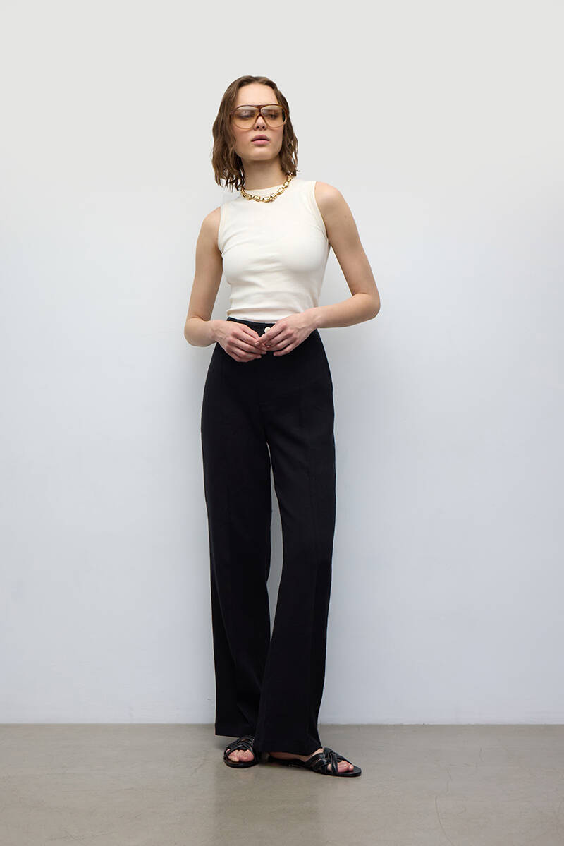 SİYAH PALAZZO KETEN PANTOLON Online Satın Al! | Be Blue